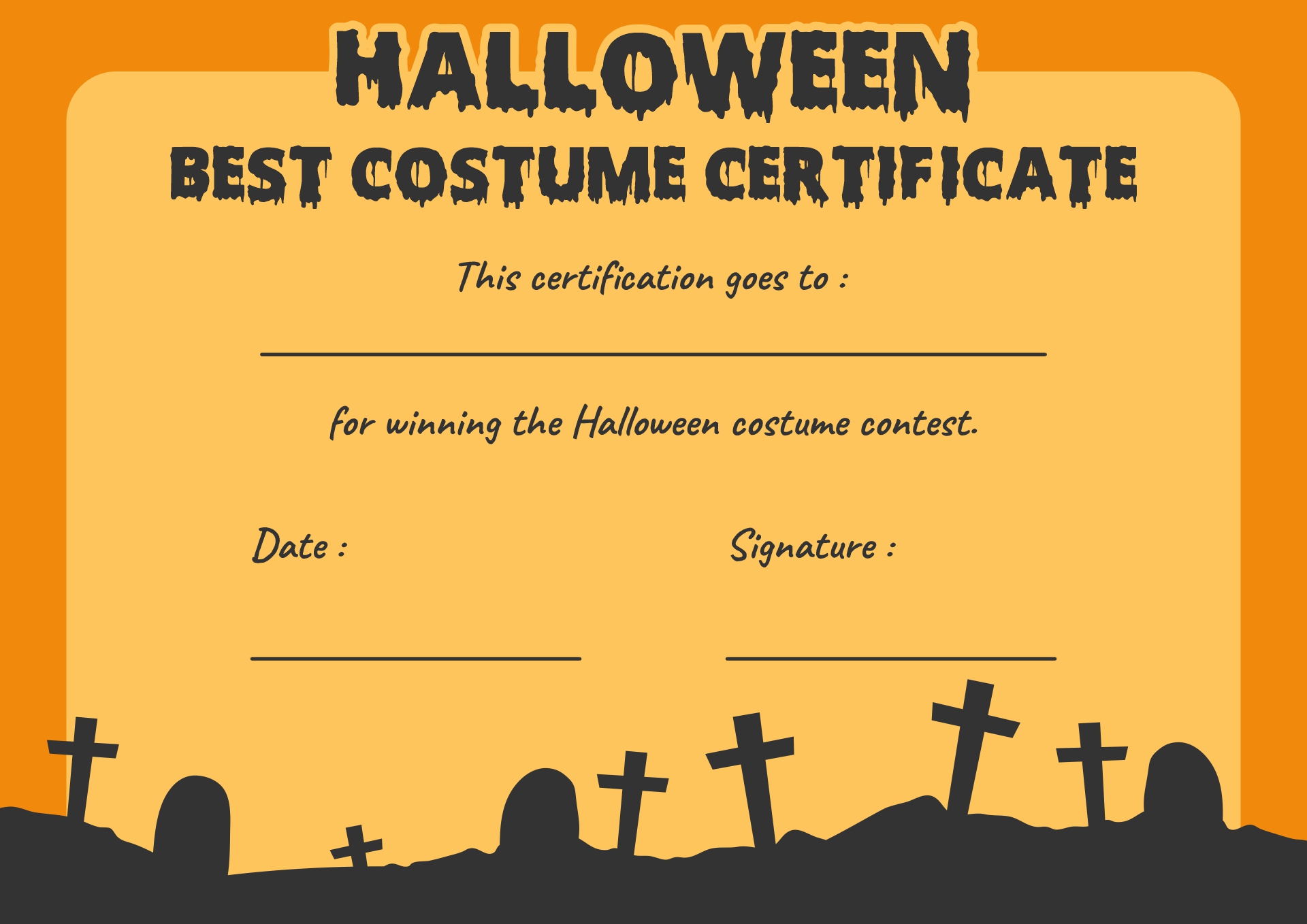Best Costume Certificate Printable Free Printable World Holiday