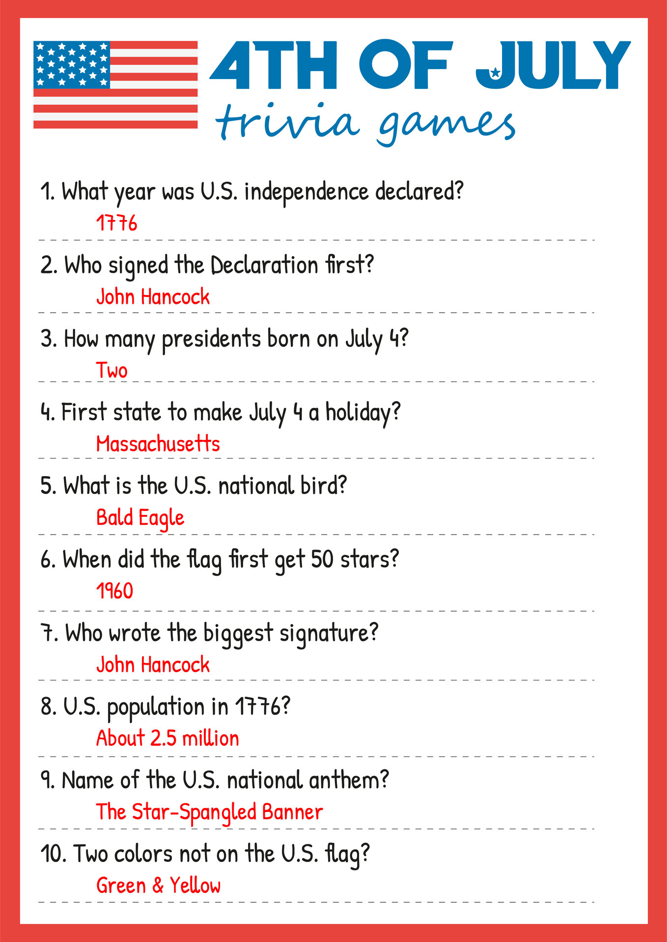 July Trivia Questions And Answers Printable July Trivia Questions And Answers Printable