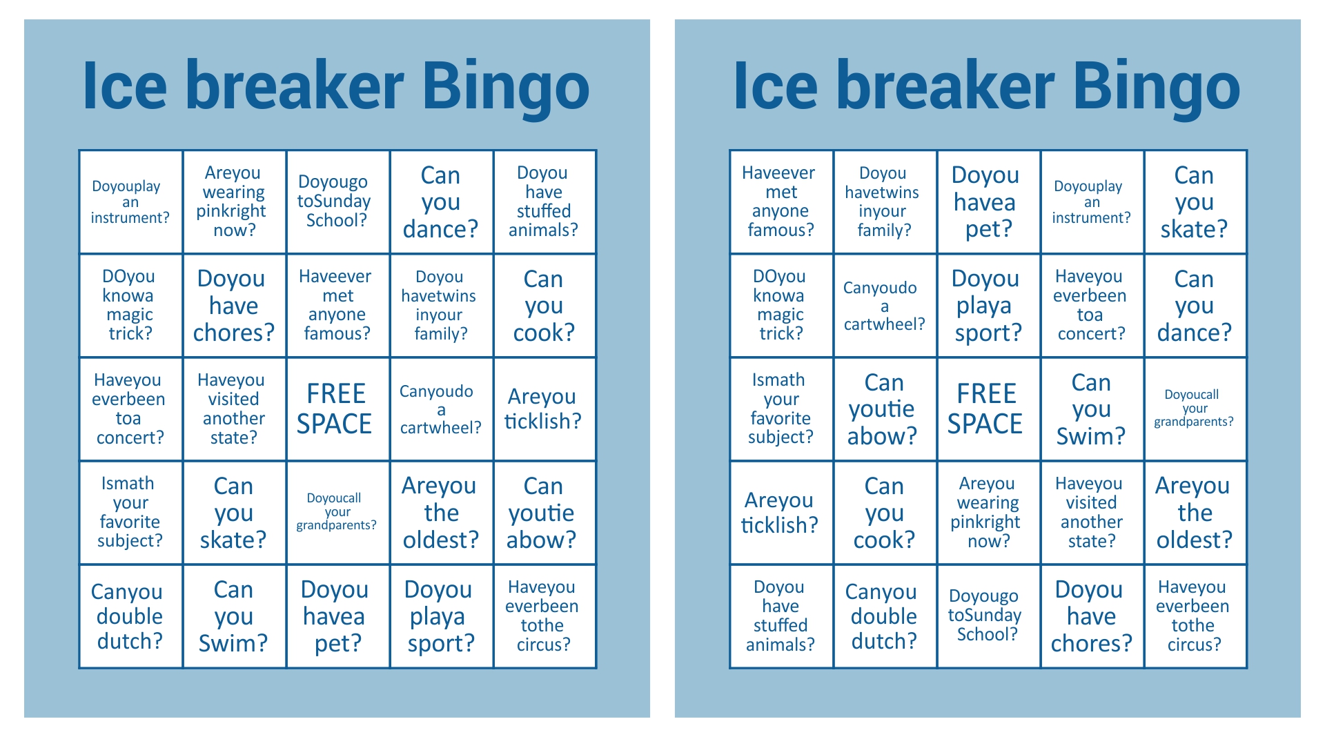 Ice Breaker Bingo Template