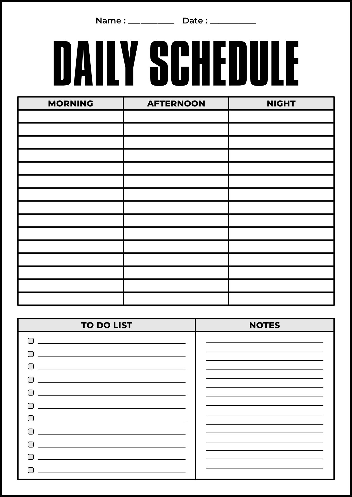Printable Blank Daily Schedule Template
