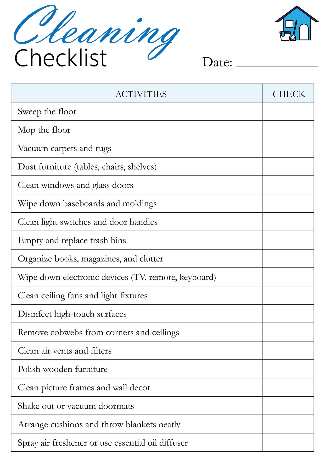 10 Best Housekeeping Cleaning Checklist Printable Printablee