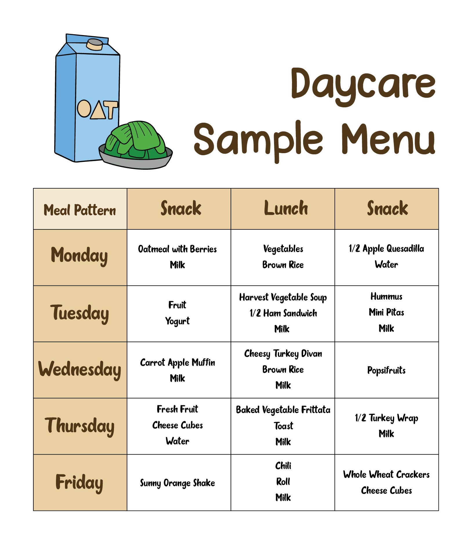10 Best Printable Menus Daycares Printablee