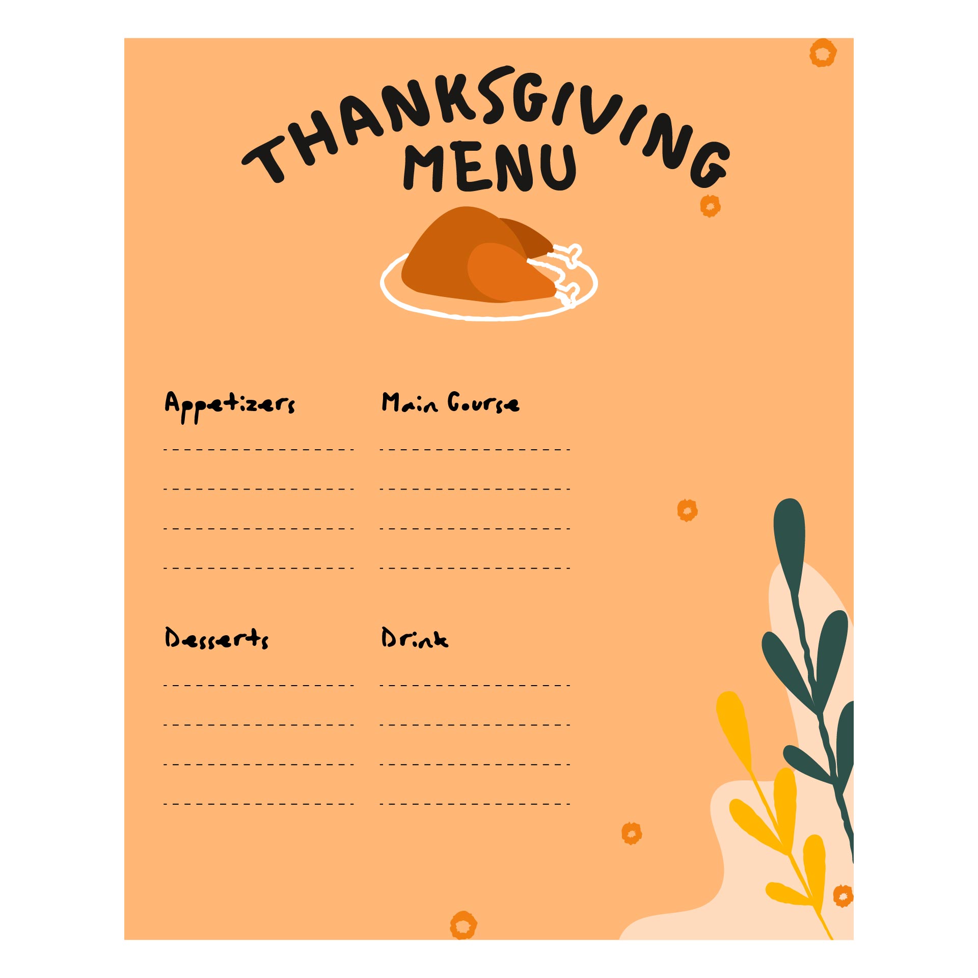 Thanksgiving Menu Printable Photos