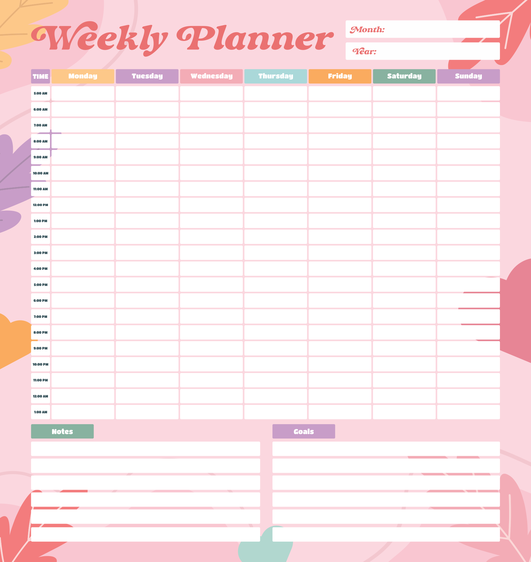 Weekly Schedules Printable Jeroboams Printable