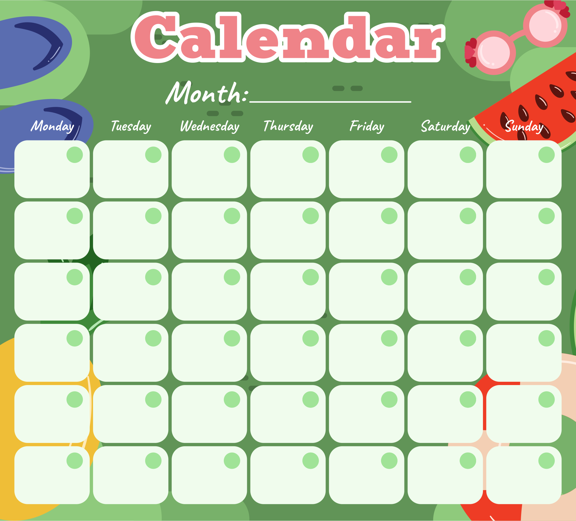 Printable Blank Calendar Templates World Of Printables 7 Day Weekly 