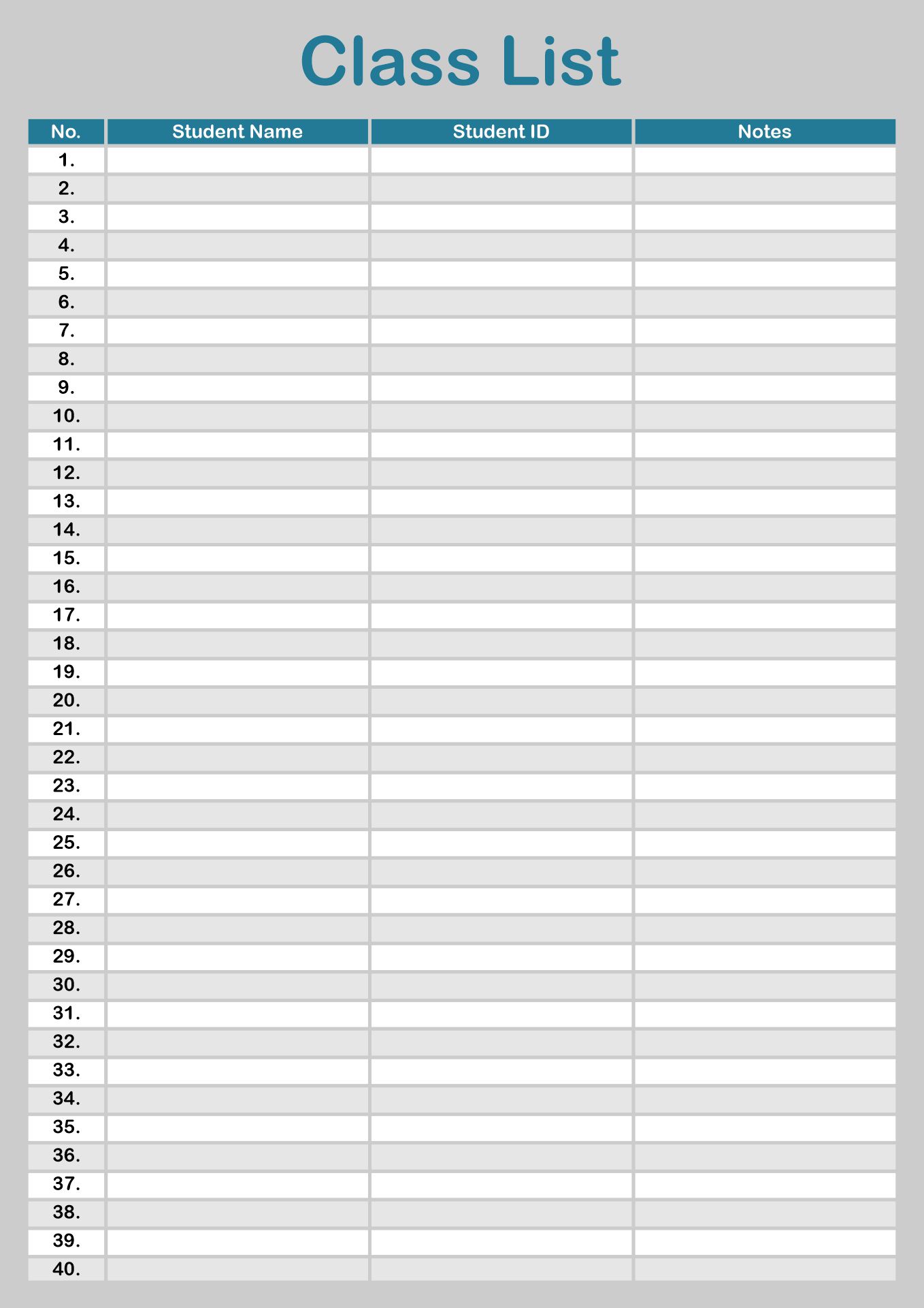 10 Best Class List Blank Printable PDF For Free At Printablee